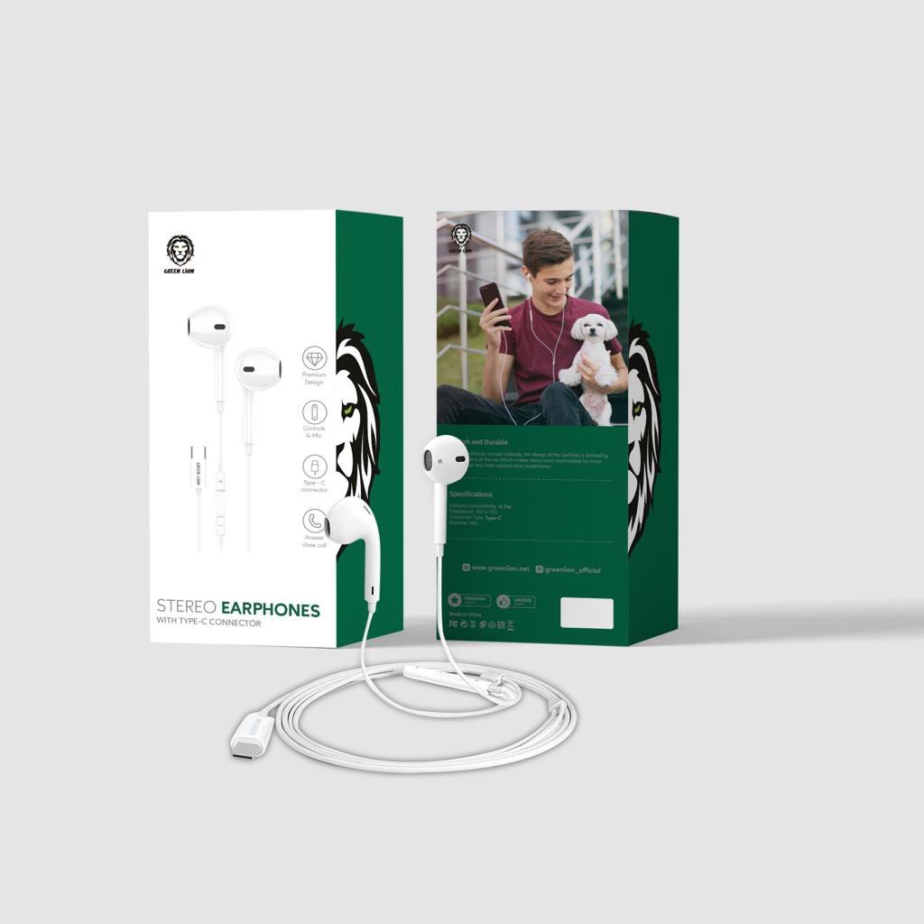 Green Stereo Earphones with Type-C Connector - White
