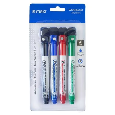 Maxi Whiteboard Marker 1-2mm Bullet Tip 4 PCS